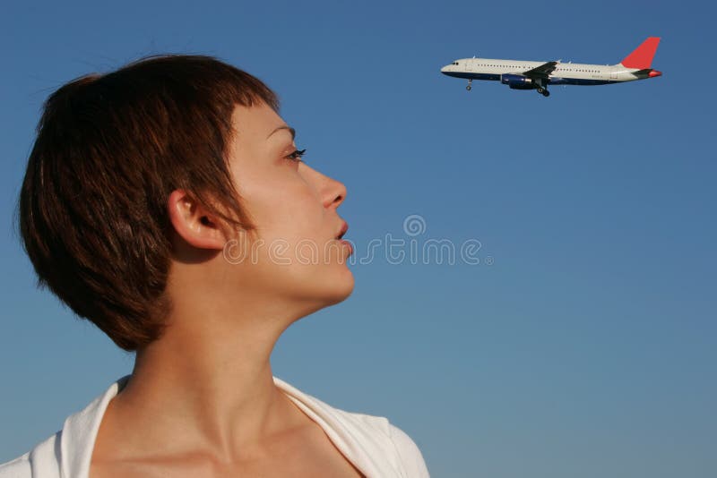 Portrait of Woman with a Plane Stock Image - Image of hair, altitude ...