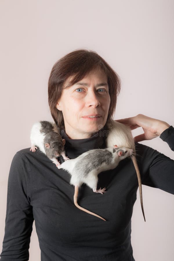 Portrait of a Woman with Rats Stock Image - Image of shoulder ...
