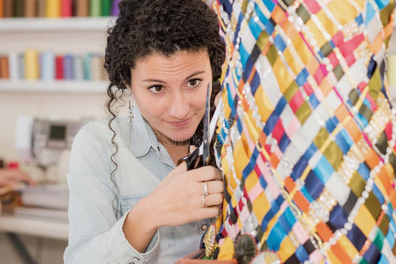 Portrait Woman during Sewing Process Stock Photo - Image of tailor ...