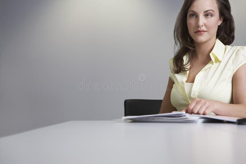 Portrait of Woman Sitting at Desk Stock Image - Image of person ...