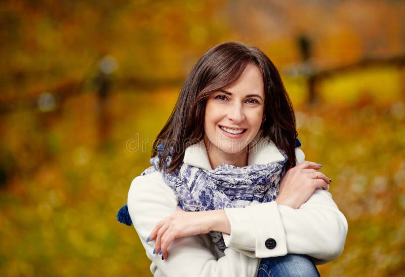 Portrait Woman Sitting on Tree Stock Image - Image of casual, landscape ...