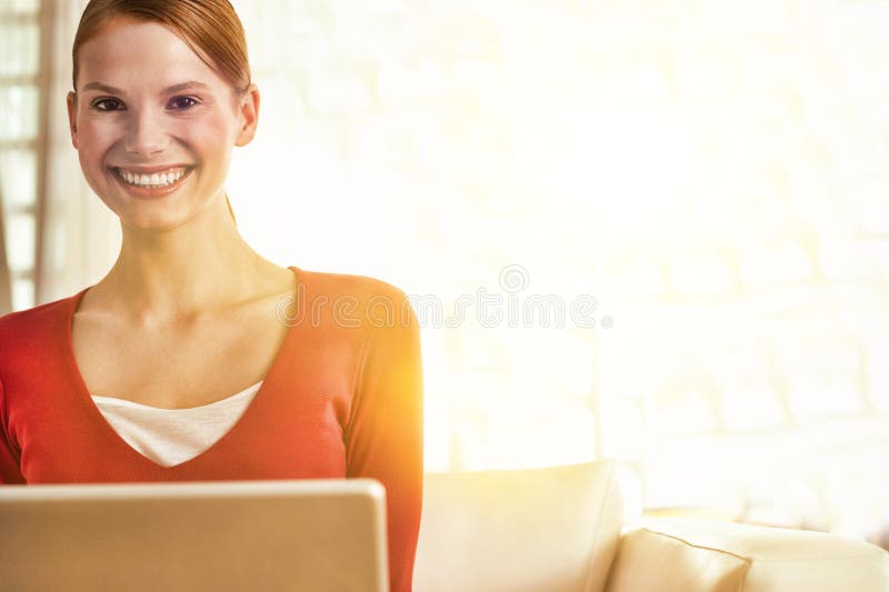 Portrait of Woman Smiling Working from Home Stock Image - Image of ...