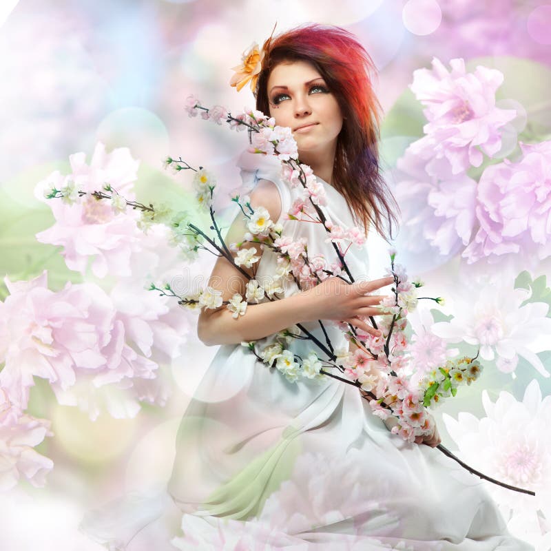 Portrait of Woman with Spring Flowers Stock Photo - Image of health ...