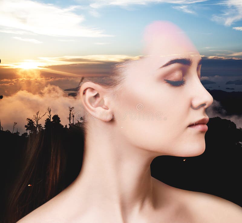 Portrait of Woman and Sunset Sky Stock Photo - Image of female, model ...