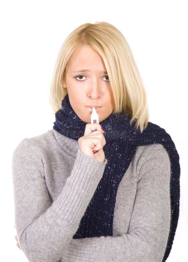 Portrait of Woman Taking Her Temperature. Stock Photo - Image of ...