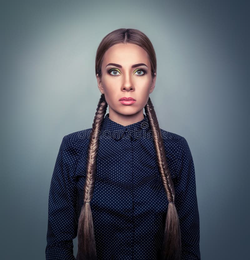 Portrait of a Woman with Two Braids Stock Photo - Image of caucasian ...