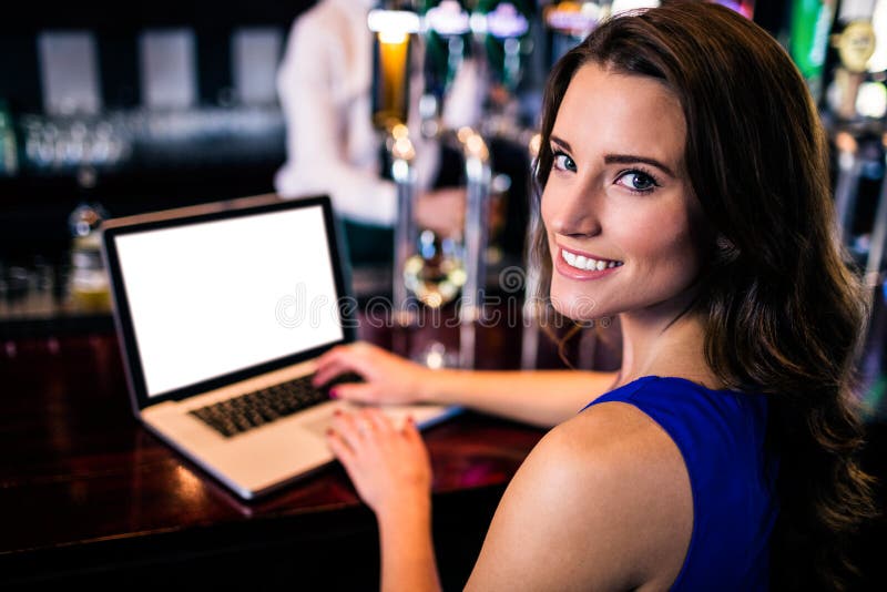 Portrait of Woman Using Laptop Stock Image - Image of glass ...