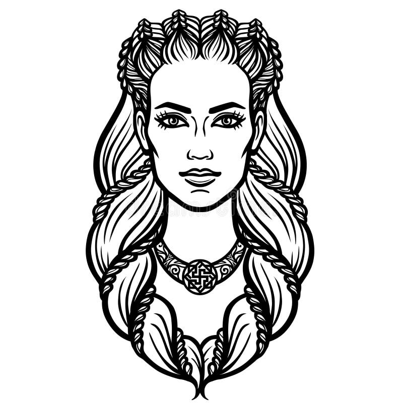 Portrait of the Beautiful Young Woman Valkyrie in a Winged Helmet ...