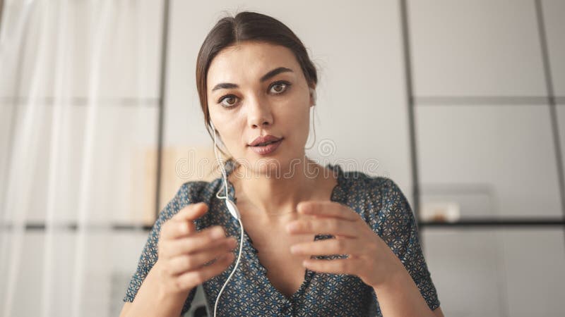 Portrait of Woman on Video Call Stock Image - Image of interior ...