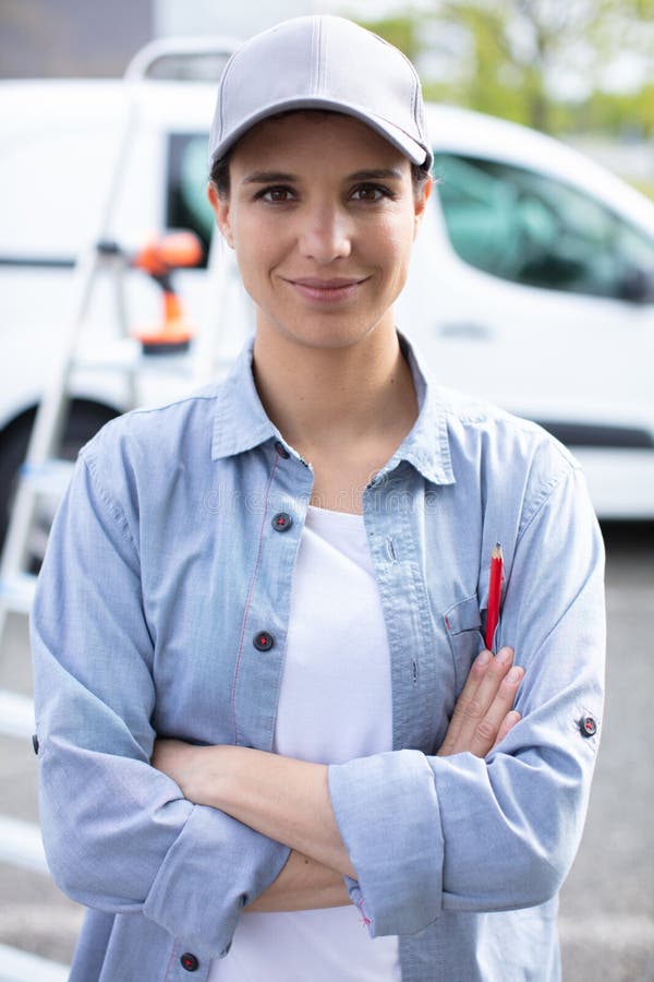 Portrait woman worker stock image. Image of safetyjacket - 258027141