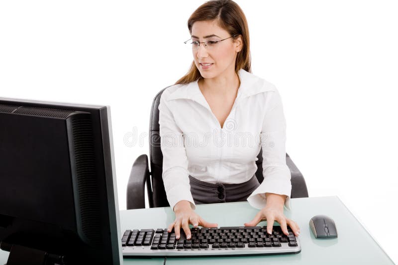 Woman working at computer stock photo. Image of designer - 2061998
