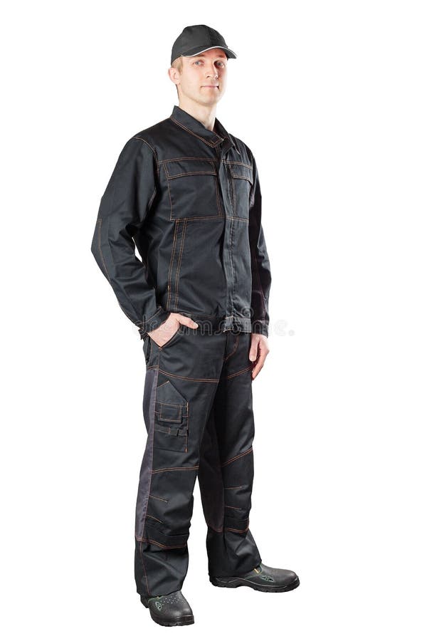 Portrait of a Worker in Black Uniform Isolated on White Background ...