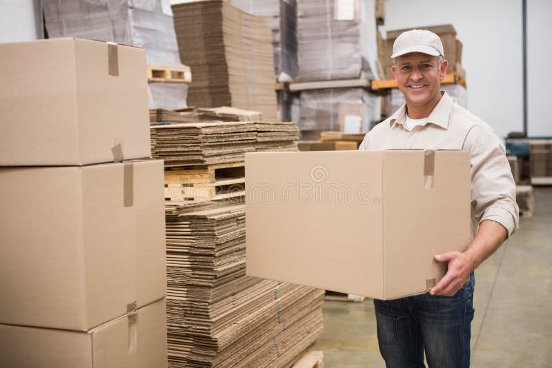 Portrait of Worker Carrying Box Stock Image - Image of carrying ...