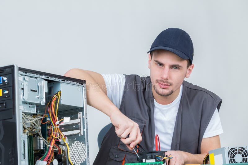 Portrait Worker Computer Hardware Stock Image - Image of warranty ...