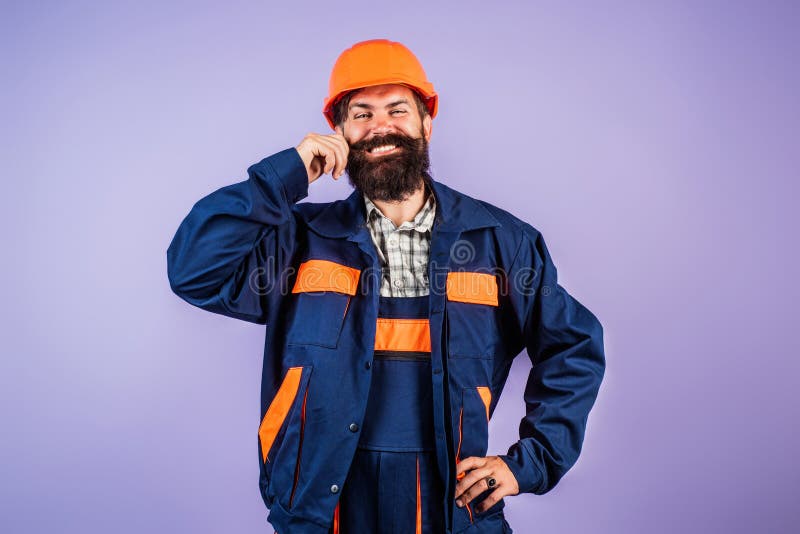 Portrait Worker in Construction Helmet. Builder Foreman or Repairman in ...