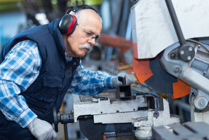 Portrait Worker Cutting Steel Bar Stock Photo - Image of production ...