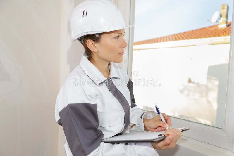 Portrait Worker Inspecting Construction Site Stock Image - Image of ...