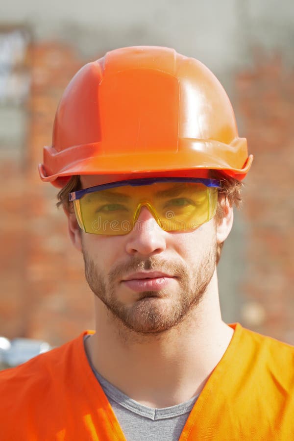 Portrait of Worker Man at Construction Site. Construction Builder ...