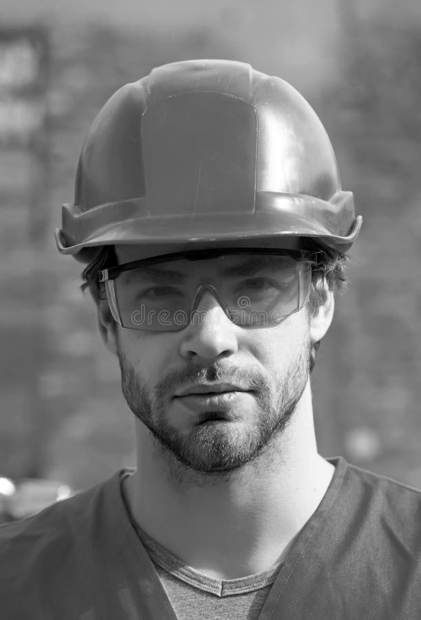 Portrait of Worker Man at Construction Site. Construction Builder ...