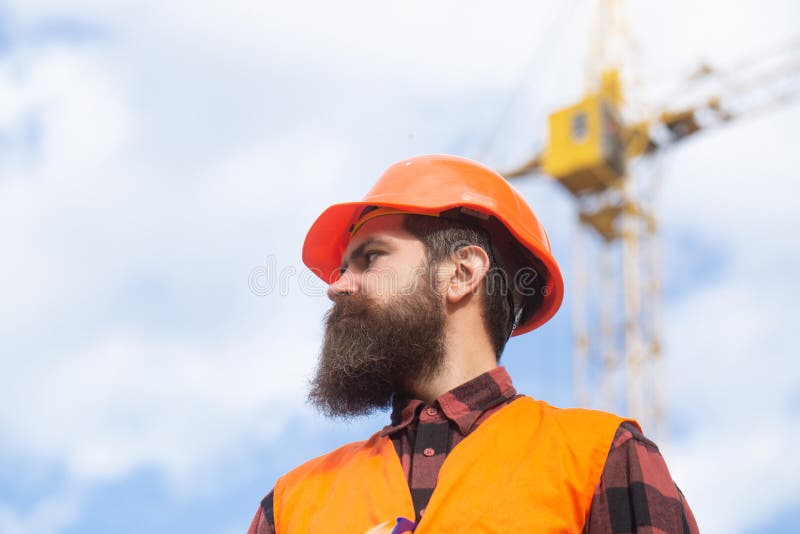 Portrait of Worker Man at Construction Site. Building and Construction ...