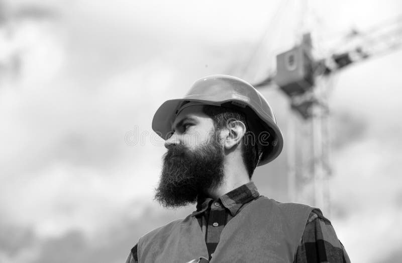 Portrait of Worker Man at Construction Site. Building and Construction ...