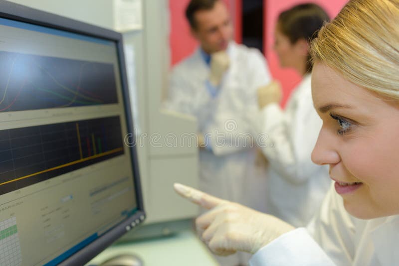 Portrait Worker Pointing on Screen Stock Photo - Image of conversation ...