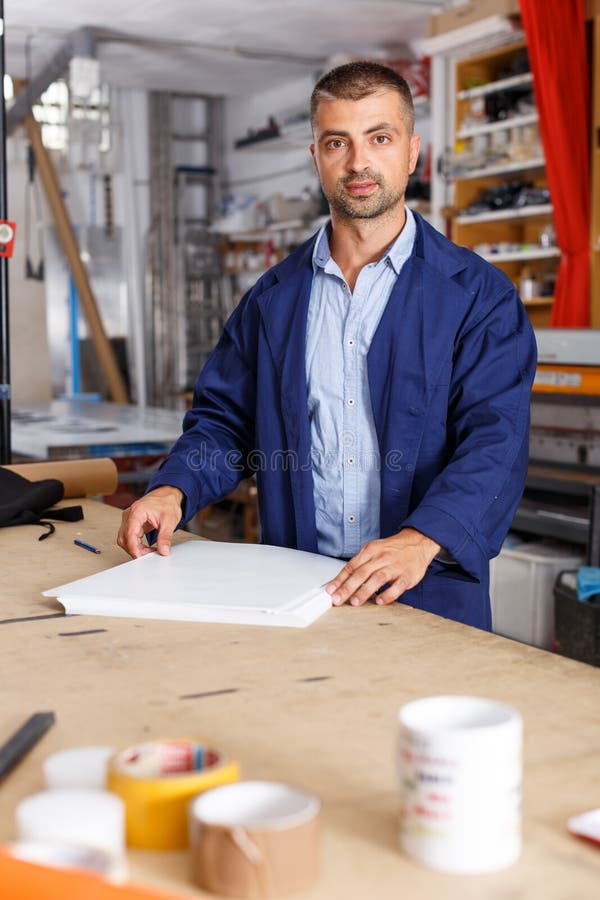 Portrait of Worker at Printer Studio Stock Photo - Image of protect ...