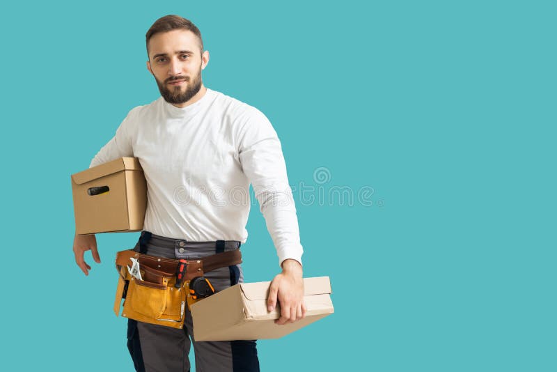 Portrait of a Worker with Tool and Boxes Stock Image - Image of female ...