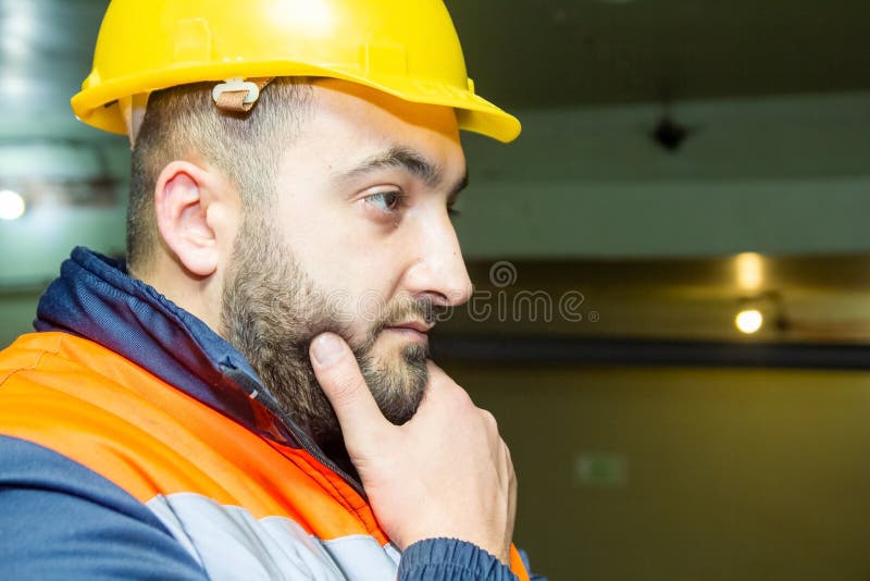 Portrait of a Worker with Yellow Helmet Stock Photo - Image of yellow ...