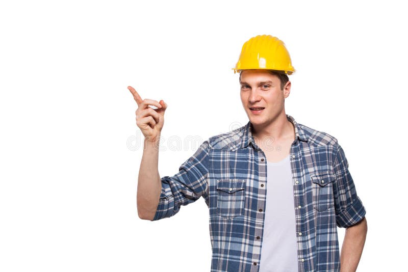 Portrait of a Worker with Yellow Helmet on Head Stock Image - Image of ...