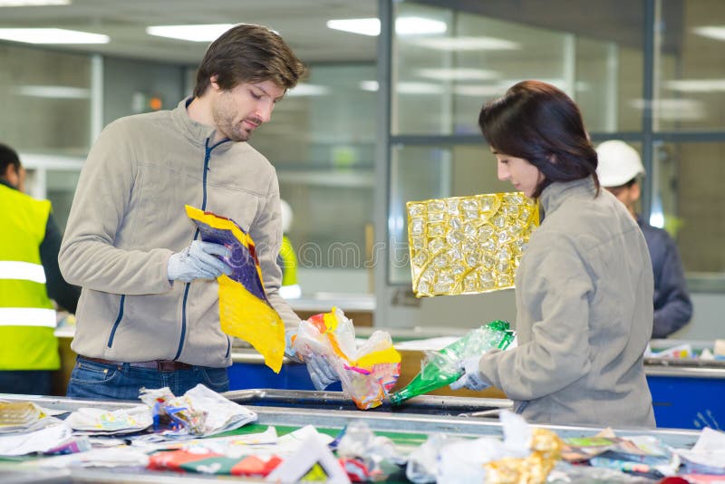 Portrait Workers Holding Plastic Bottle Stock Photo - Image of garbage ...