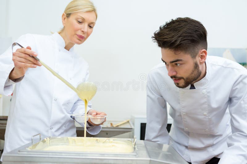 Portrait Workers Making Chocolate Cream Stock Photo - Image of fluid ...