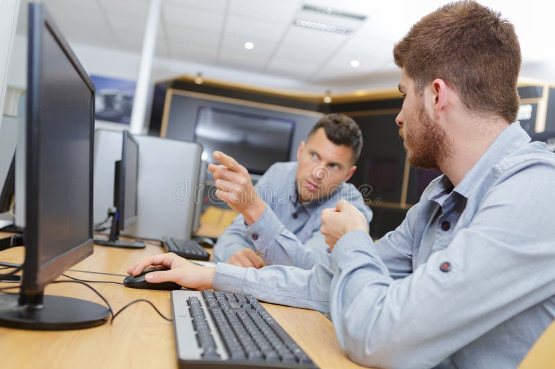 Portrait Workers Next To Pc Stock Image - Image of design, mobility ...