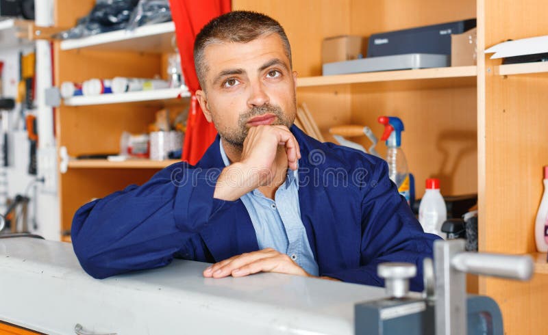 Portrait of a Working Man at Printer Studio Stock Photo - Image of ...