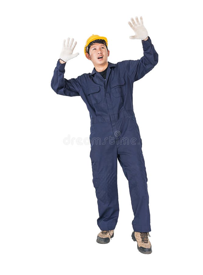Workman with Blue Coveralls and Hardhat in a Uniform with Clipping Path ...