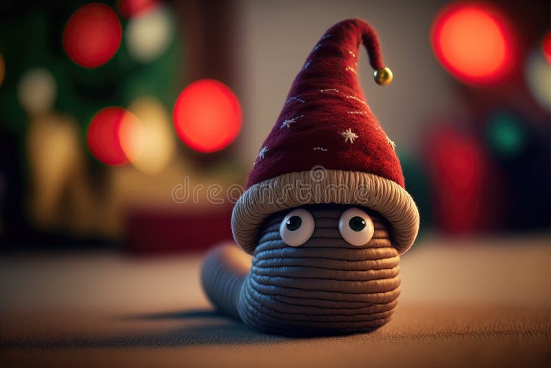Portrait of Worm with Santa Hat, Stock Image - Image of winter ...