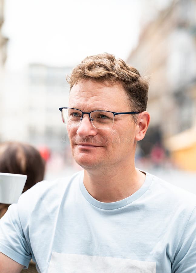 Portrait of a 45 Yo White Man Drinking a Cup of Espresso Coffee ...