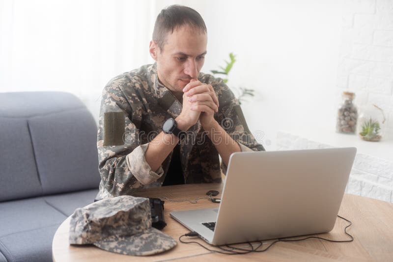 Portrait of Young Army Soldier with a Laptop Stock Photo - Image of ... Portrait of Young Army Soldier with a Laptop Stock Photo - Image of ...