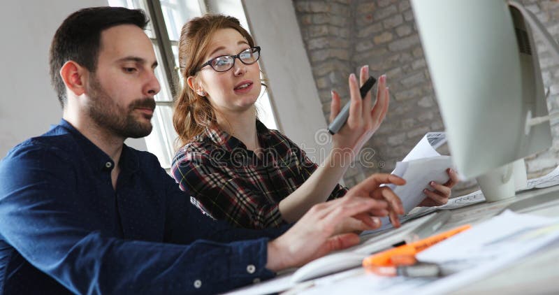 Portrait of Young Designers Working on Computer Stock Image - Image of ...