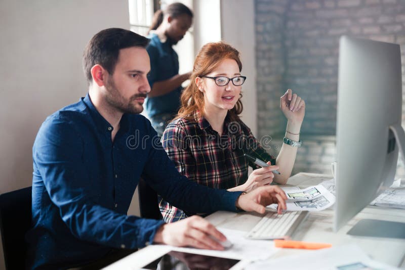 Portrait of Young Designers Working on Computer Stock Image - Image of ...
