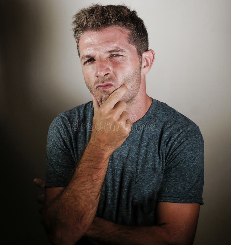 Portrait of Young Attractive Thoughtful Man Thinking Looking Pensive ... Portrait of Young Attractive Thoughtful Man Thinking Looking Pensive ...
