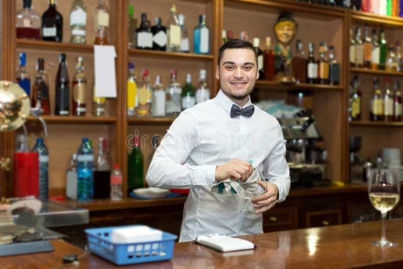Portrait of Barman and People Who are Standing Near Bar Counter in ...
