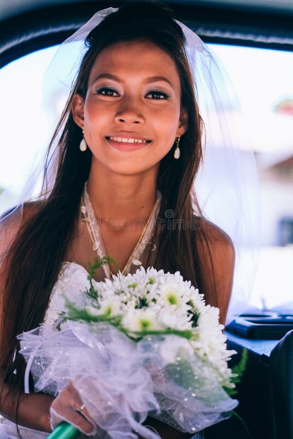 Portrait of a Young Beautiful Asian Bride on Her Wedding Day Stock ...