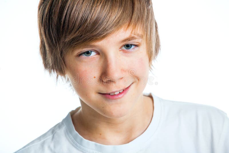 Portrait of Young Beautiful Boy in White Stock Photo - Image of ...
