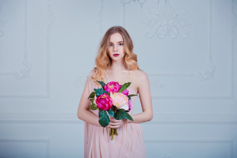 Portrait of Young Beautiful Girl with Flowers Stock Photo - Image of ...