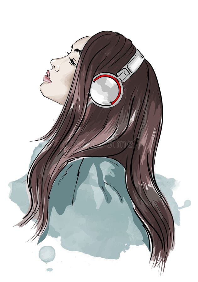Pretty Girl In Headphones. Hand-drawn Illustration Stock Vector ... Pretty Girl In Headphones. Hand-drawn Illustration Stock Vector ...