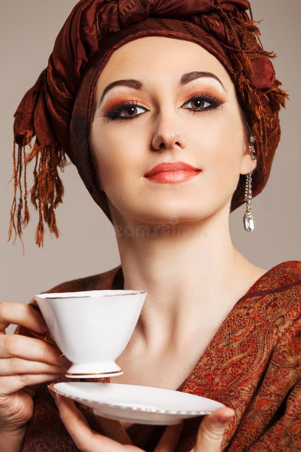 Portrait of a Young Beautiful Woman in Eastern Style Stock Photo ...