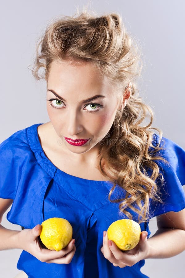 Portrait of Young Beauty Woman with Lemon Stock Image - Image of health ...