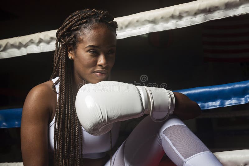 Black woman in boxing ring stock photo. Image of boxing - 224705856