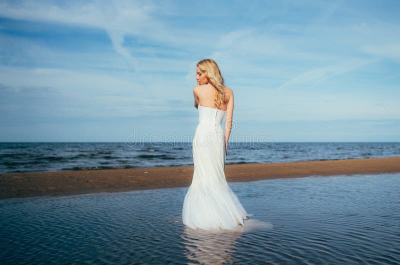 Portrait of Young Blond Bride Staying among the Water Stock Image ...